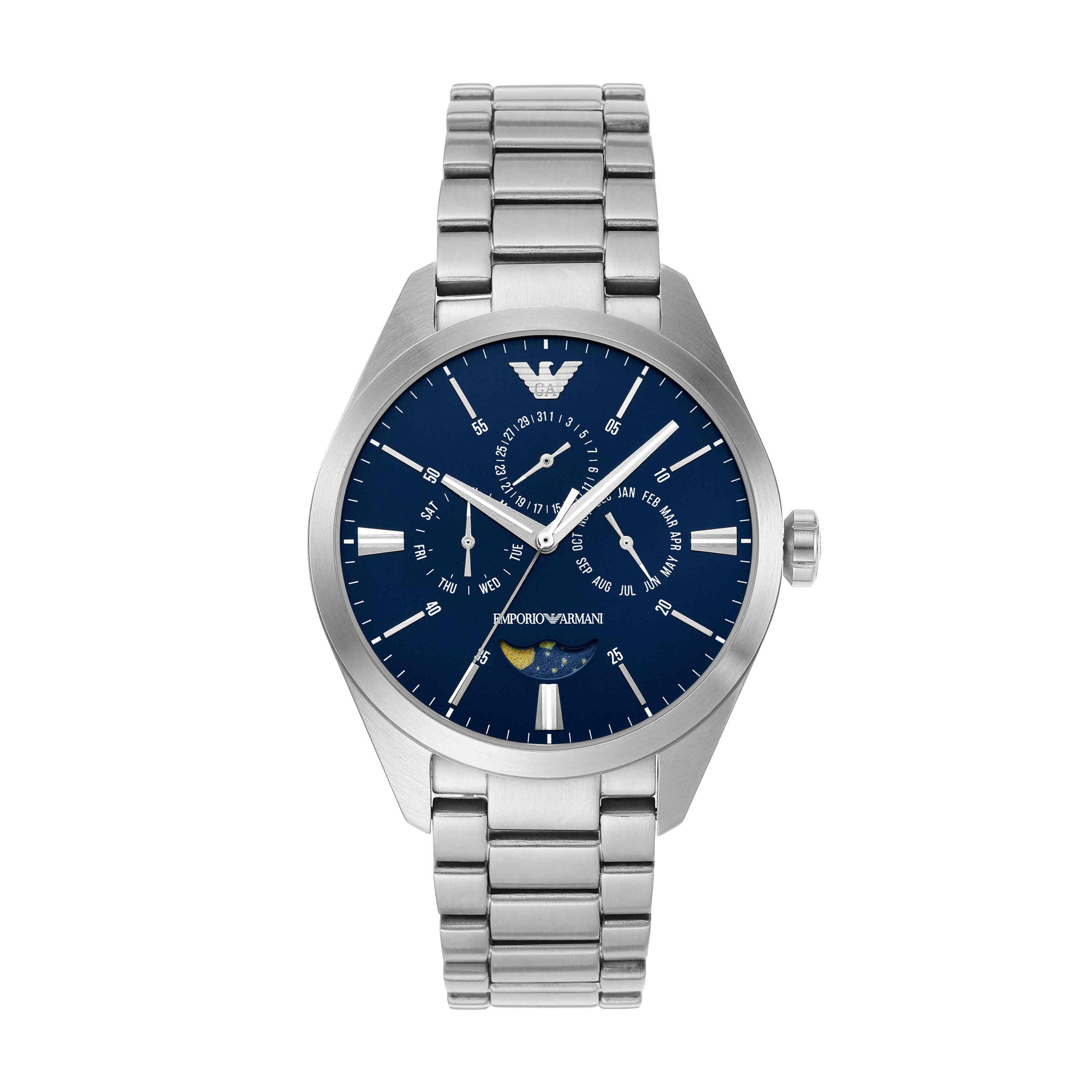 Armani silver watch blue face store